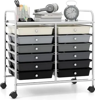 Giantex Chariot de Rangement, 12 Tiroirs, roulettes Pratiques, Grande Planche de Travail, Poign&eacute;es Lat&eacute;rales, Glissi&egrave;res Douces, Chariot Polyvalent pour Salon