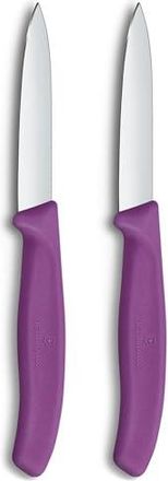 Victorinox by Swiss Army Swiss Classic, Schäl- und Gemüsemesser Set, 2teilig, Extra Scharfe Klinge, Gerader Schliff für Präzise Schnitte, 8 cm, Rostfreier Stahl, Violett