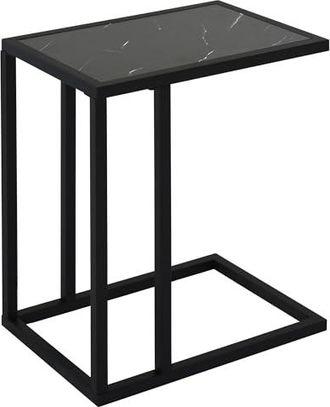 HOMCOM Beistelltisch, Kaffeetisch mit Marmoroptik, Metallrahmen, Couchtisch f&uuml;r Schlafzimmer, Wohnzimmer, Schwarz 45 x 30 x 51,5 cm