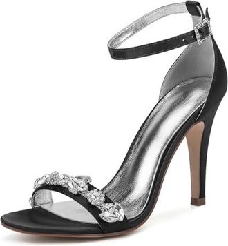 Generic Chaussures De Mariage Mariée Stylet Talons Eté Bout Ouvert Talon Mariage Soirée Chaussures Femmes 10.5Cm,Noir,37 EU