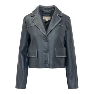 Michael Kors Contrast-Trim Leather Cropped Blazer - - Jackets - Damen - Blau - S