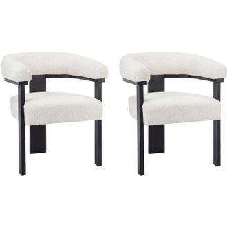 Vente-Unique Pascal Morabito - Lot de 2 chaises avec accoudoirs en tissu bouclette et bois dh&eacute;v&eacute;a noir - Blanc - livelia de