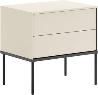 Selsey Nachttisch 56 cm mit Cremefarbener Matte Oberfläche Nachttisch mit Push-to-Open-System & Schwarze Metallbeine Stilvolles Nachtkästchen mit Geräumigen 