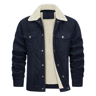 Generic Veste de camionneur en velours c&ocirc;tel&eacute; doubl&eacute; Sherpa avec boutons sur le devant et col en fourrure pour homme, bleu, XL