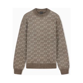A|X Armani Exchange Pullover mit Rundhalsausschnitt- Allover-Logo und Rippb&uuml;ndchen - - Knitwear - Herren - Braun - XL