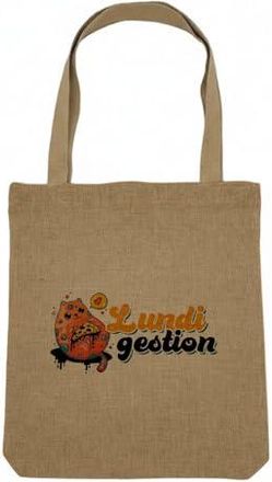 Fabulous Sac Shopping Tote Bag Aspect Lin - Lundi-gestion Humour Jeu de Mot Nourriture - Sac de Courses Toile Epaisse 360g Beige Naturel Cabas Port&eacute; Epaule Sol