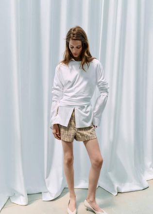 Mango Short droit &agrave; carreaux marron - Femme - S - MANGO