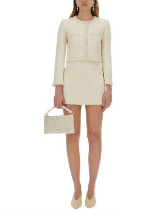 Self Portrait Pearl-Embellished Boucle Mini Skirt - Ivory