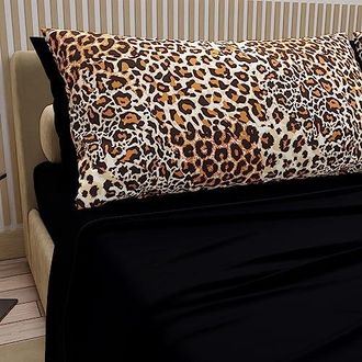 Petti Artigiani Italiani Bettwäsche-Set für Doppelbetten aus Baumwolle mit Kissenbezügen mit Digitaldruck, für Doppelbett, komplettes Ober- und Unterlaken mit Ecken, Schwarz, 