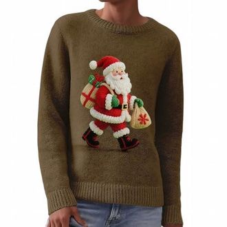 Generic Pull de Noël pour femme, imprimé 3D, pull tricoté à manches longues pour femme, pull de Noël dhiver chaud en polaire, doux et confortable, col rond, s