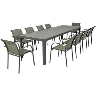 Sweeek Ausziehbarer Gartentisch 180/240/300 cm Aluminium + 10 Sessel