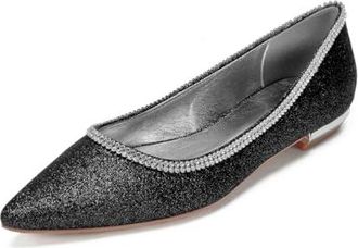 Generic Chaussures Plates Mariée Femme Chaussures De Mariage Plates Bout Pointu Ballerines Eté Plate Mariage Soirée Chaussures Femmes 1.8Cm,Noir,36 EU