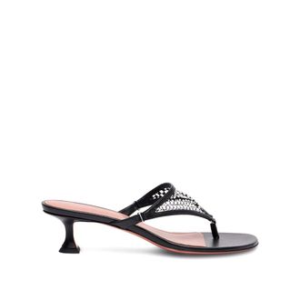 Amina Muaddi Schwarze Leder Mules - - Shoes - Damen - Schwarzk - 36 EU