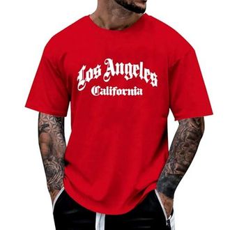 Generic T-shirt pour homme 1 pi&egrave;ce &agrave; manches courtes et imprim&eacute; alphabet - Col rond - Tissu tricot&eacute; en polyester avec l&eacute;ger stretch - Coupe normale - Style pu