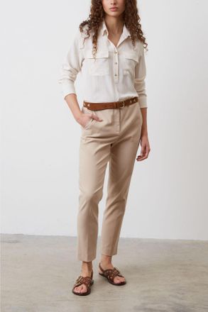 Gerard Darel Pantalon droit en coton et dos &eacute;lastiqu&eacute; - ELGA - Sable
