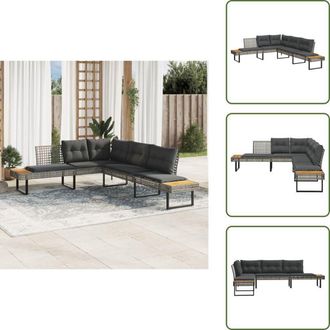 vidaXL Gartensofa in L-Form mit Kissen Grau Poly Rattan und Akazie - Gartensofa - Outdoor-M&ouml;bel - Lounge Set - Rattan-Sofa - Gartenm&ouml;bel