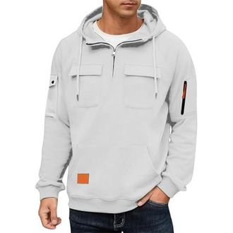 Generic Sweat &agrave; capuche l&eacute;ger uni pour homme - Mode automne et hiver - Manches longues - Bouton - Manches longues - Demi-fermeture &eacute;clair - Pour entra&icirc;nement 