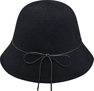 ZLYC Hiver Femme Chapeaux Bob en Laine Tricoter Solide Fedora(Arc Noir)