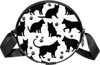 Generic Sac &agrave; bandouli&egrave;re rond pour femme, motif animaux et chats, petit sac &agrave; bandouli&egrave;re avec fermeture &eacute;clair, bretelles r&eacute;glables, sac &agrave; main rond d&eacute;contr