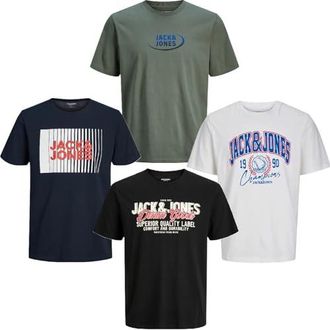 Jack & Jones Lot de 4 t-shirts &agrave; col rond pour homme - Multicolore - X-Large