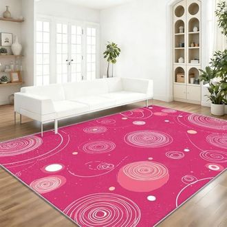 Generic Tapis 120 x 180 cm Cercle Abstrait De Dessin Anim&eacute; Doux Moelleux Robuste Facile &agrave; Nettoyer Moderne pour Chambre Couloir, Rose