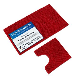 WohnDirect Badematten Set 2 teilig Rot - WC Vorleger (45x45cm), Badematte (50x80cm) - rutschfest waschbar Badezimmerteppich MIT WC-Ausschnitt