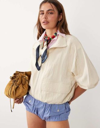Mango x Hailey Bieber - Bomber zipp&eacute; &agrave; col chemin&eacute;e - Beige-Neutral