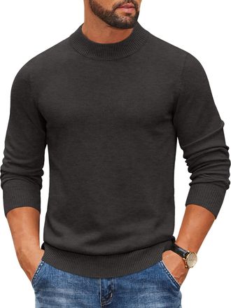 Coofandy Herren Pullover Rundhals Langarm Rollkragenshirt Gestrickt Rollkragenpullover Mock Turtleneck Sweater Leicht Strickpullover Dunkelgrau XXL