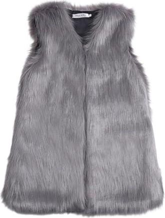 Generic Gilet en fausse fourrure pour femme - Gilet en fourrure synthétique - Élégant sans manches - Fermeture éclair - Uni, gris, XXL