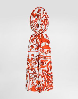 Dolce & Gabbana Maxikleid Aus Viskoseorganzin Mit Majolika-print - Frau Kleider Multicolor 38