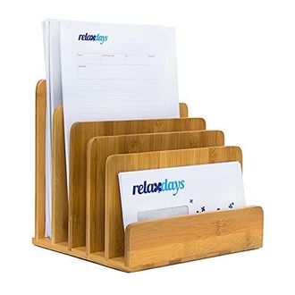 Relaxdays 10019131 Porte-lettres porte-courriers en bambou Casier porte-documents/organiseur de bureau en bois range-documents trieur 23 x 24,5 x 20,5 cm, Natur