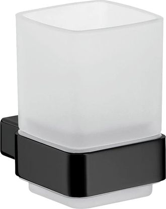 Emco Loft Glashalter mit 1 Glas zur Wandmontage, eleganter Zahnbürstenhalter aus Aluminium und Kristallglas, hochwertiger Zahnputzbecher, schwarz matt und 