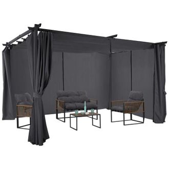 IDMarket Pergola &eacute;dition limit&eacute;e toit r&eacute;tractable 3x4 M et 4 rideaux gris anthracite
