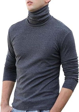 Generic Haut à col Montant pour Homme - Col roulé - Manches Longues - sous-vêtements Thermiques - Coupe ajustée - Pull Basique - Couleur Unie, Tops à col Mont