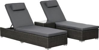 OUTSUNNY Poly-Rattan Sonnenliege 3-TLG. Gartenliege mit 6-Fach Verstellbarer Rückenlehne Beistelltisch Nackenkissen Gartenmöbel Aluminium Grau 60 x 195 x 91 cm
