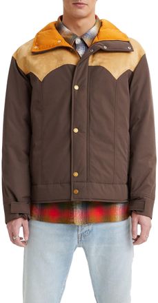 Levi's Mens Webster Western Puffer Jacket, Chocolate Brown, XL
