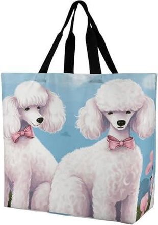 Generic Chiens Caniches Sac A Main Femme D&eacute;contract&eacute; Tote Bag L&eacute;ger Sac Fourre Tout Pour Plage Voyage Gym