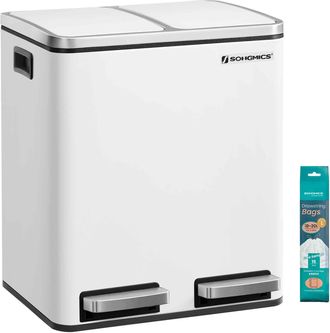 Songmics M&uuml;lleimer K&uuml;che, 2 x 15 Liter, M&uuml;lltrennsystem 2 F&auml;cher, inklusive 15 M&uuml;llbeutel, Abfalleimer, Treteimer, recycelbare Abf&auml;lle, Biom&uuml;ll, Softclose-Deck