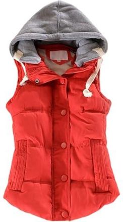 Generic Gilet &agrave; capuche sans manches pour femme - Veste dhiver courte &agrave; capuche avec cordon de serrage et bouton de fermeture &eacute;clair, Rouge, 6XL