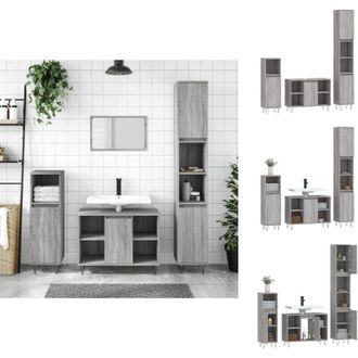 vidaXL 3-tlg. Badm&ouml;bel-Set Grau Sonoma Holzwerkstoff - Badm&ouml;bel-Set - Badezimmerm&ouml;bel - Holzwerkstoff - Graue Farbe - Badschr&auml;nke