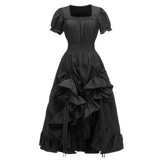 Generic Robe Steampunk Femme Taille SmockéE- Robe MéDiéVale Femme Manches Courtes-Robe Vintage Volants Col CarréE Style Retro Halloween Costume Cour Renaissan