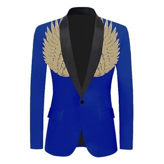 Generic Veste pour homme avec paillettes brod&eacute;es et ailes brod&eacute;es - Blazer - Col ch&acirc;le - Coupe ajust&eacute;e - &Eacute;l&eacute;gante - Motif dor&eacute; - Pour f&ecirc;te, mariage, sc&egrave;ne, ch