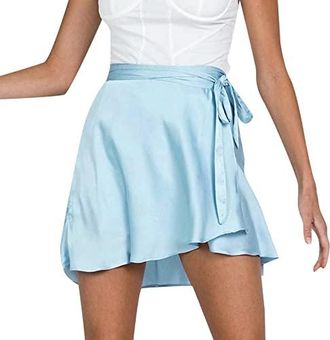 Generic Jupes en mousseline de soie pour femme - Mini jupe trapèze pour femme - Taille élastique - Jupe courte dété de couleur unie - Jupe extensible taille h