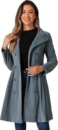 Allegra K Manteau A-Line en Velours pour Femmes Caban Mi-Long dHiver Trench-coats à Double Boutonnage Gris Cadet S