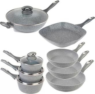 Salter Salter COMBO-8572A 8 Piece Pan Set, 16/18/20cm Saucepans, 20/24/28cm Frying Pans, Wok & Lid, Griddle Pan, Non-Stick Induction Hob Suitable, Healthier 