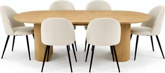 ebuy24 Kyoto Essgruppe - mit 6 St&uuml;hlen - Tisch 210 x 100 x 75 cm - St&uuml;hle Velours beige - MDF, Papier, Formgespanntes Holz - Tisch Natur - skandinavisch-mode