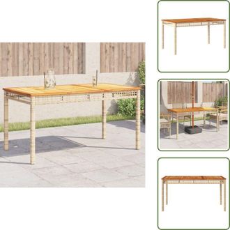 vidaXL The Living Store Gartentisch Beige 140x80x75 cm Poly Rattan Akazienholz - Esstisch - Gartentisch - Terrassenm&ouml;bel - Outdoor M&ouml;bel - Rattan Tisch