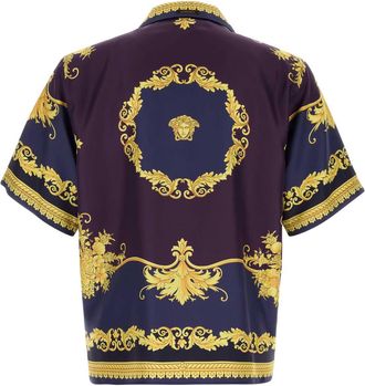 Versace Gold Baroque Print Silk Shirt - Navy