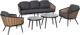 OUTSUNNY Polyrattan Gartenmöbel Set 5-teiliges Rattensofa-Set Sitzgruppe Sitzgarnitur für Pause Lounge Teetisch mit Sofa Kissen Aluminium Natur