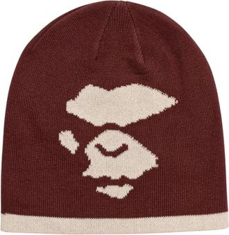 A Bathing Ape A Bathing Ape, Homme, Accessoires, Brun, Taille: ONE Size Bonnet en maille &eacute;lastique &agrave; motif